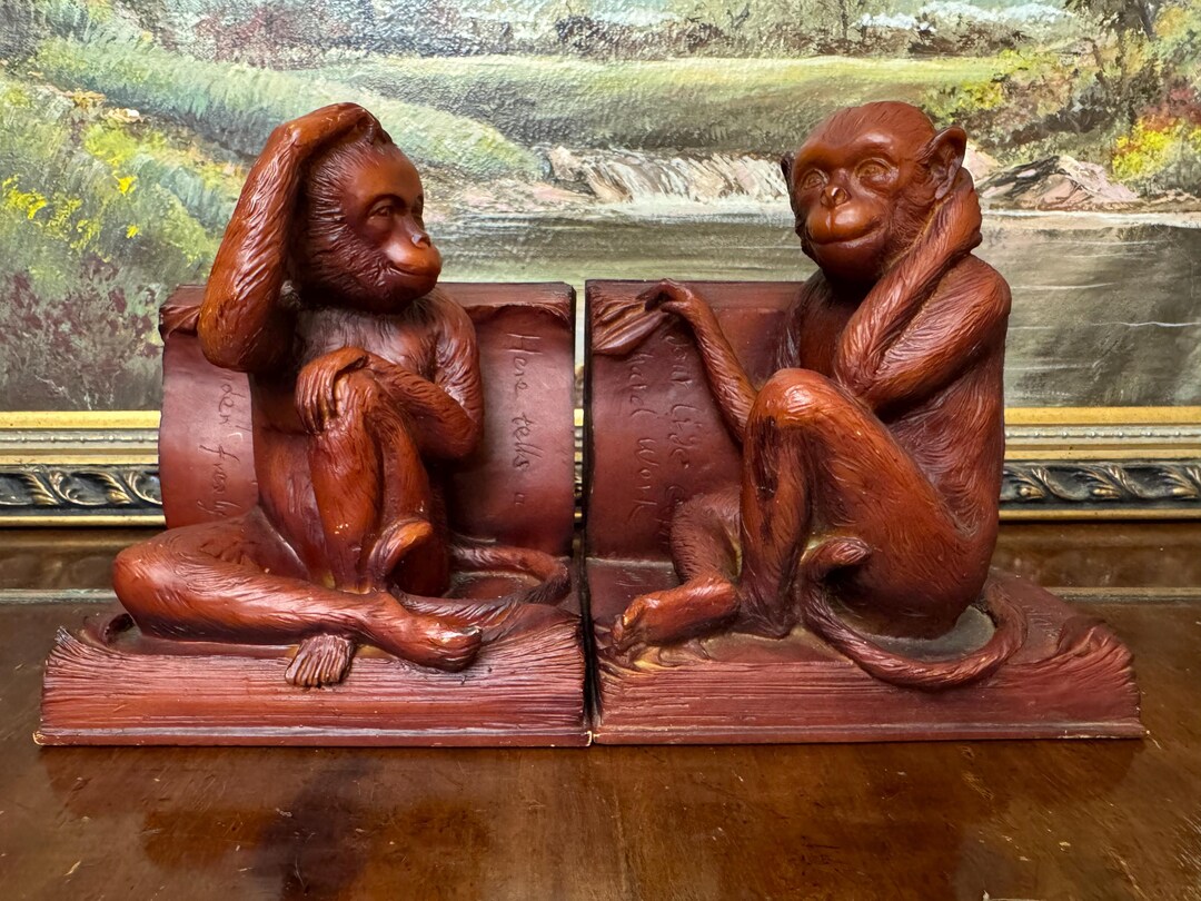 Vintage Monkey and Book Bookend Set Heavy Ceramic Composite - Etsy
