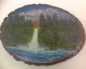 Vintage Landscape Oil Painting Tree Slice / Slab - Etsy