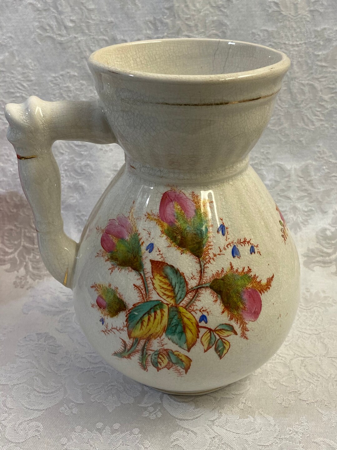 Antique Moss Rose Hot Water Pitcher Jug Porcelaine Opaque by I. Davis ...