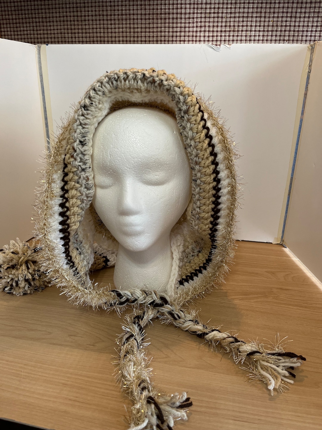 Chunky Pixie Hood, Fae Elf Hood, Long Pointed Stockinette Hood Cream, Beige, Brown Multitonal ...