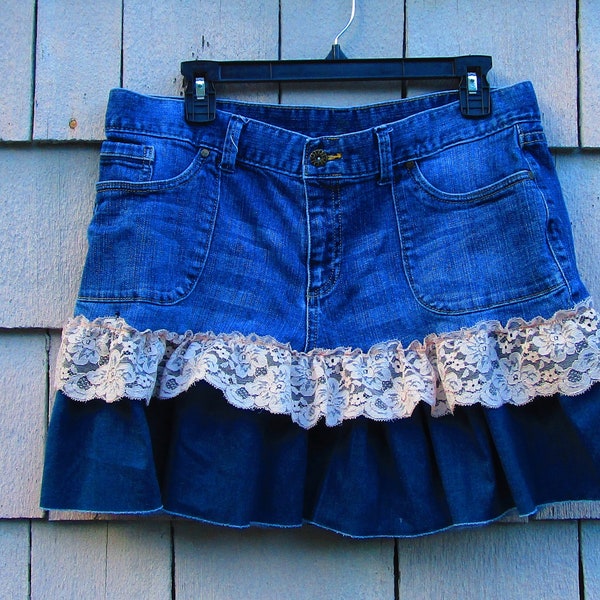 Upcycled Denim Skirt - Etsy