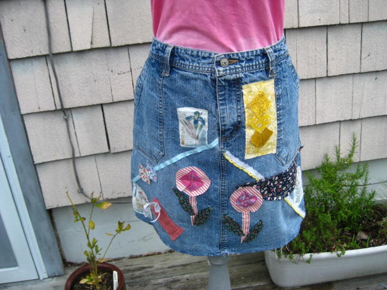 Denim Patchwork Upcycled Repurposed Denim Patchwork Skirt - Etsy