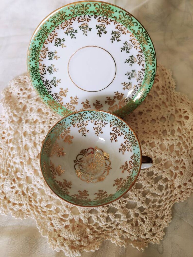Antique Fine Bone China Bavarian Green and White Demitasse Cup - Etsy