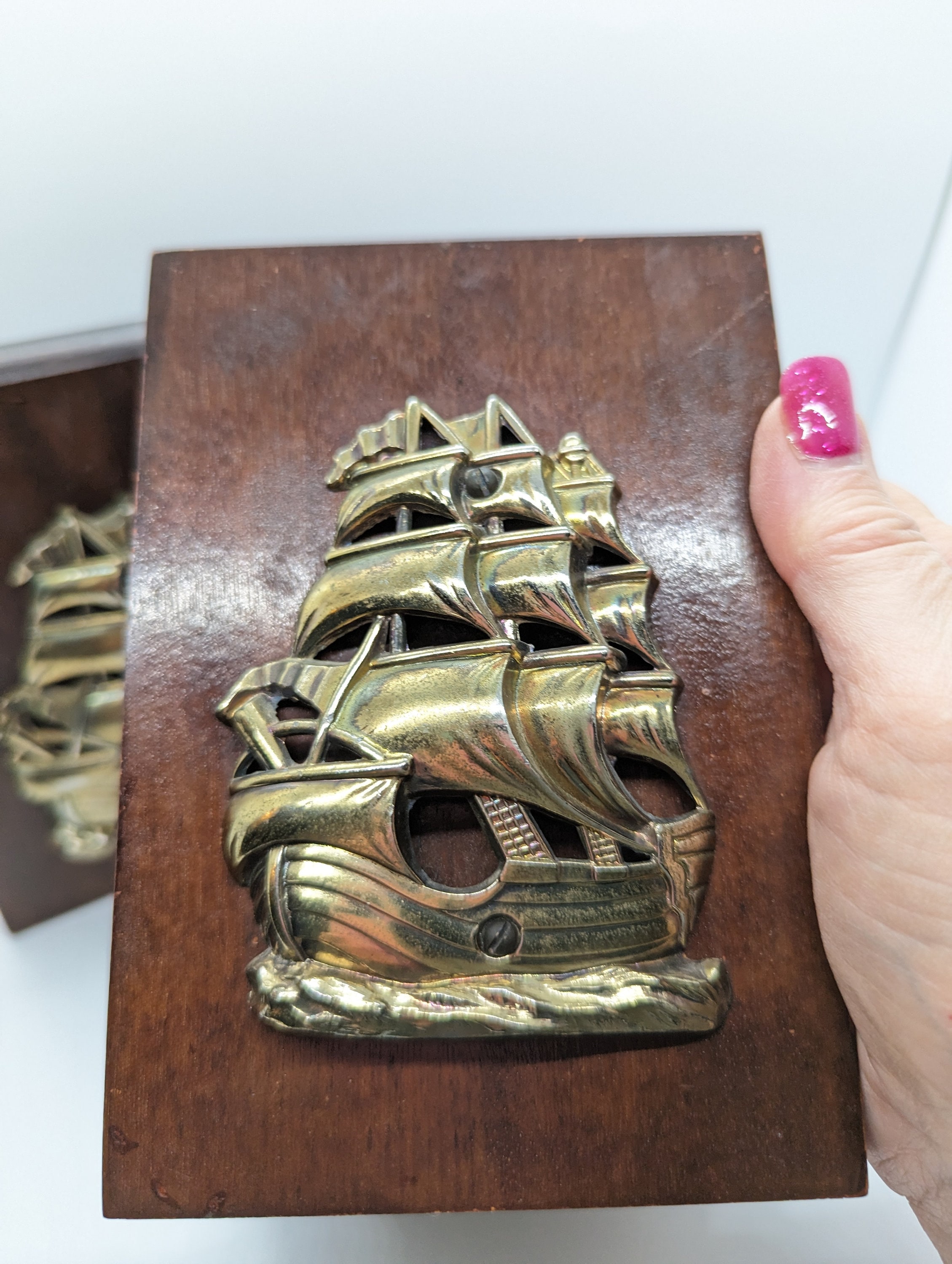 Vintage Sailing Ship Wooden Bookends With Metal Base - Etsy