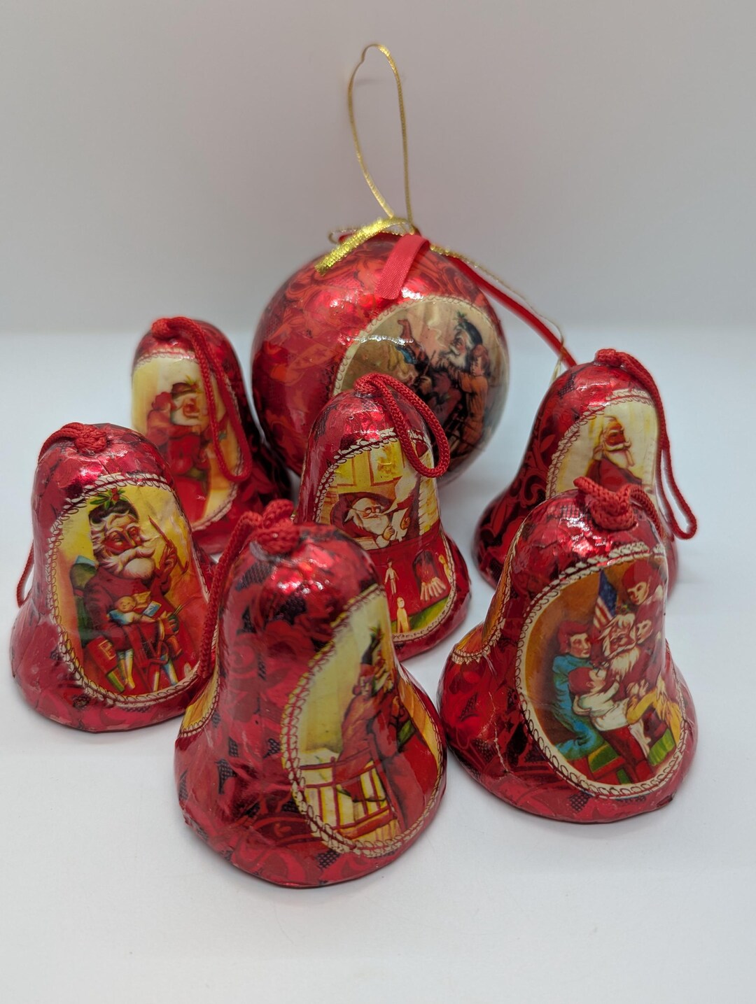 Vintage Paper Mache Bells and Ball Ornament Lot of 7 - Etsy