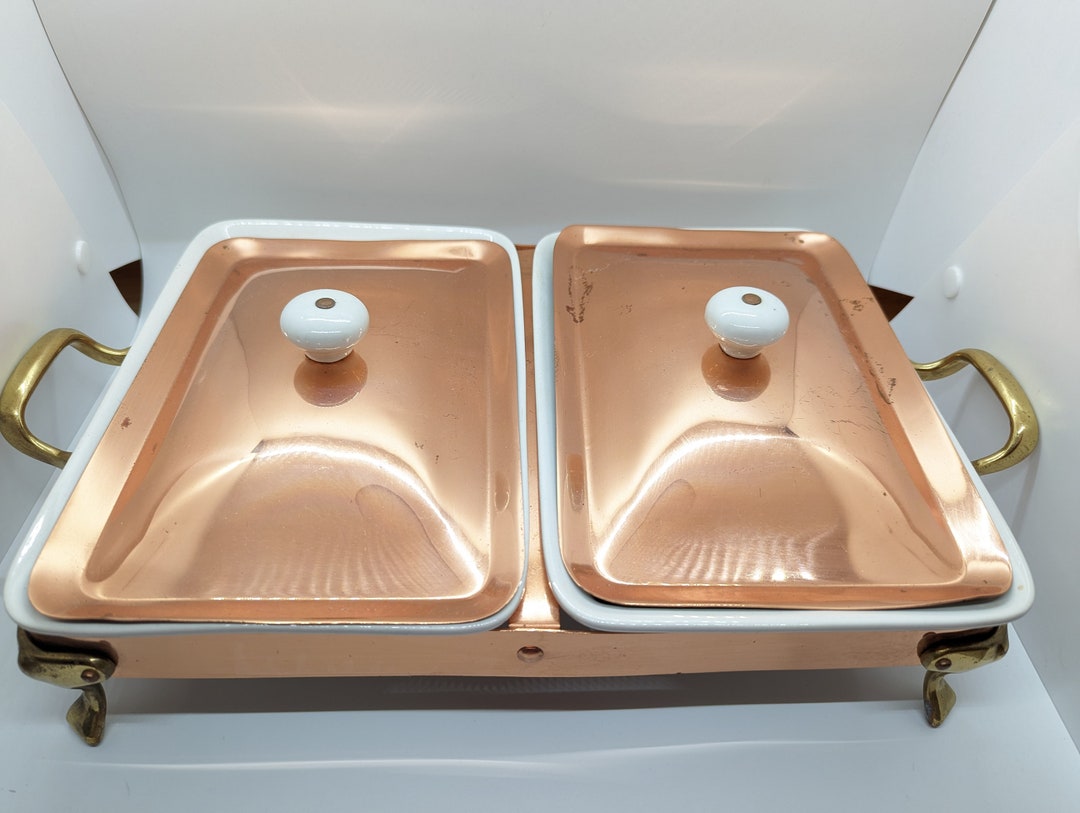 Copper Double Casserole Serving Dish With Ceramic Inserts - Etsy