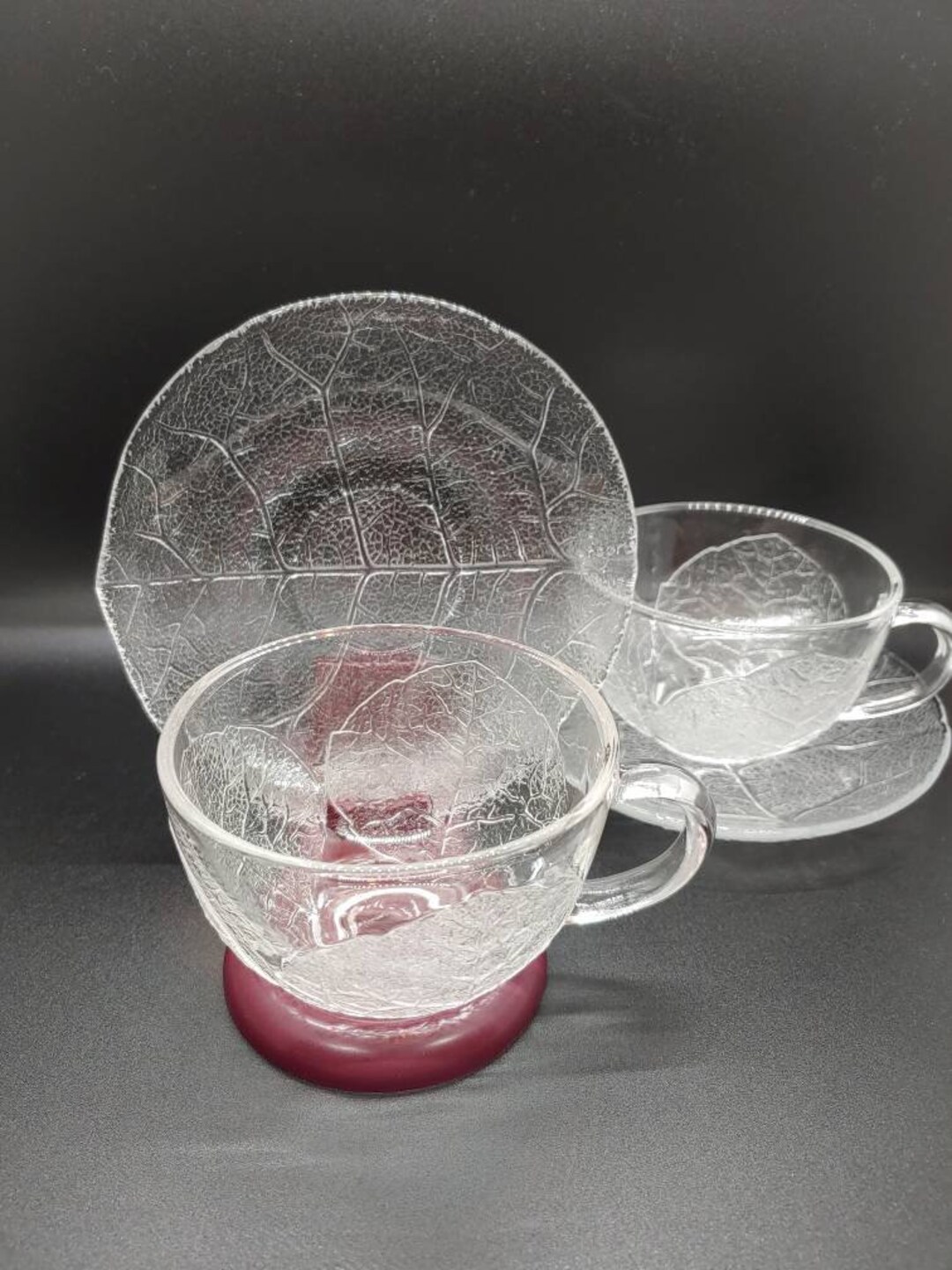 Set of 2 Vintage Arcoroc Aspen Leaf Clear Tempered Glass Cups and ...
