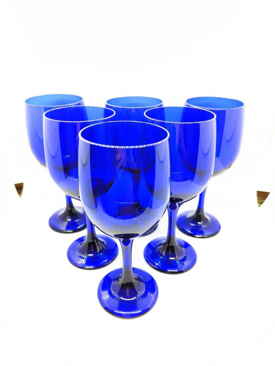 Vintage Libbey Cobalt Blue Wine Glass Set of 6 Water Goblets Cocktail ...