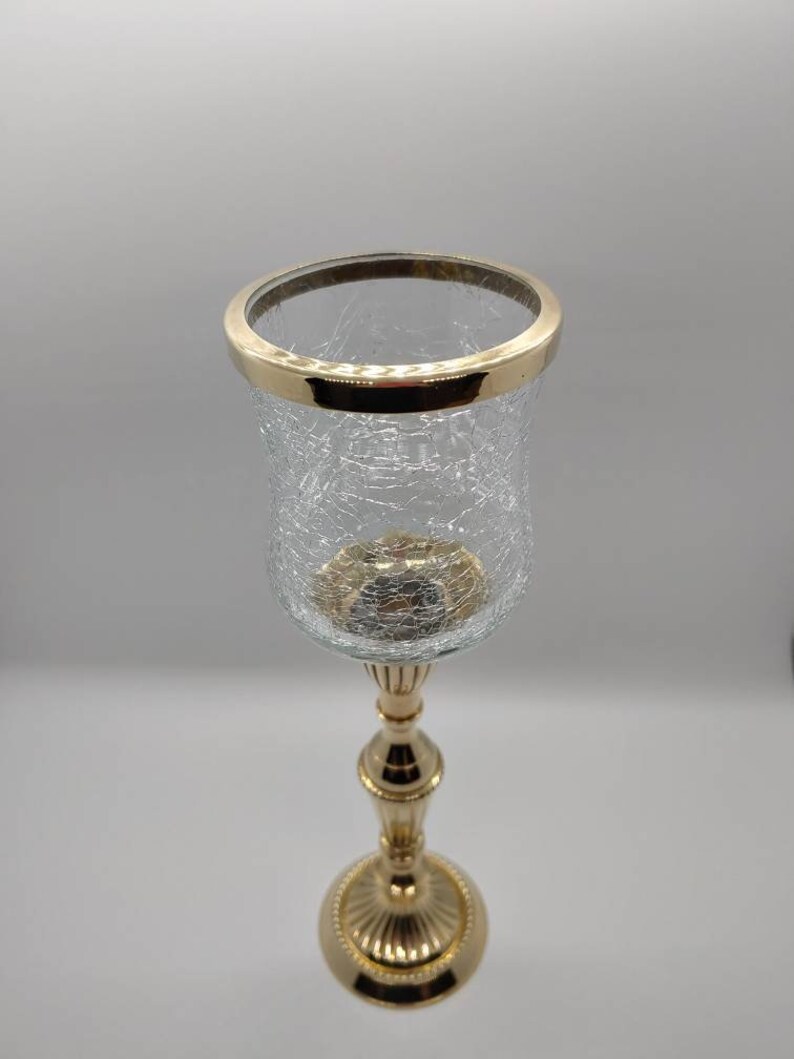 Hosley Brass Candlestick With Crackle Glass Votive Insert - Etsy