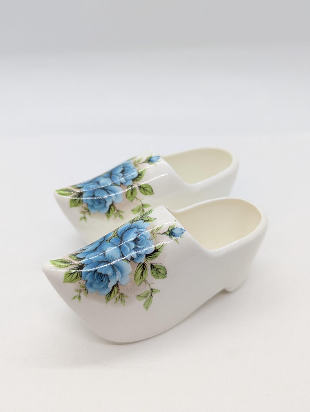Sandford Ceramic Shoes / Clogs Fine Bone China Blue Roses England - Etsy