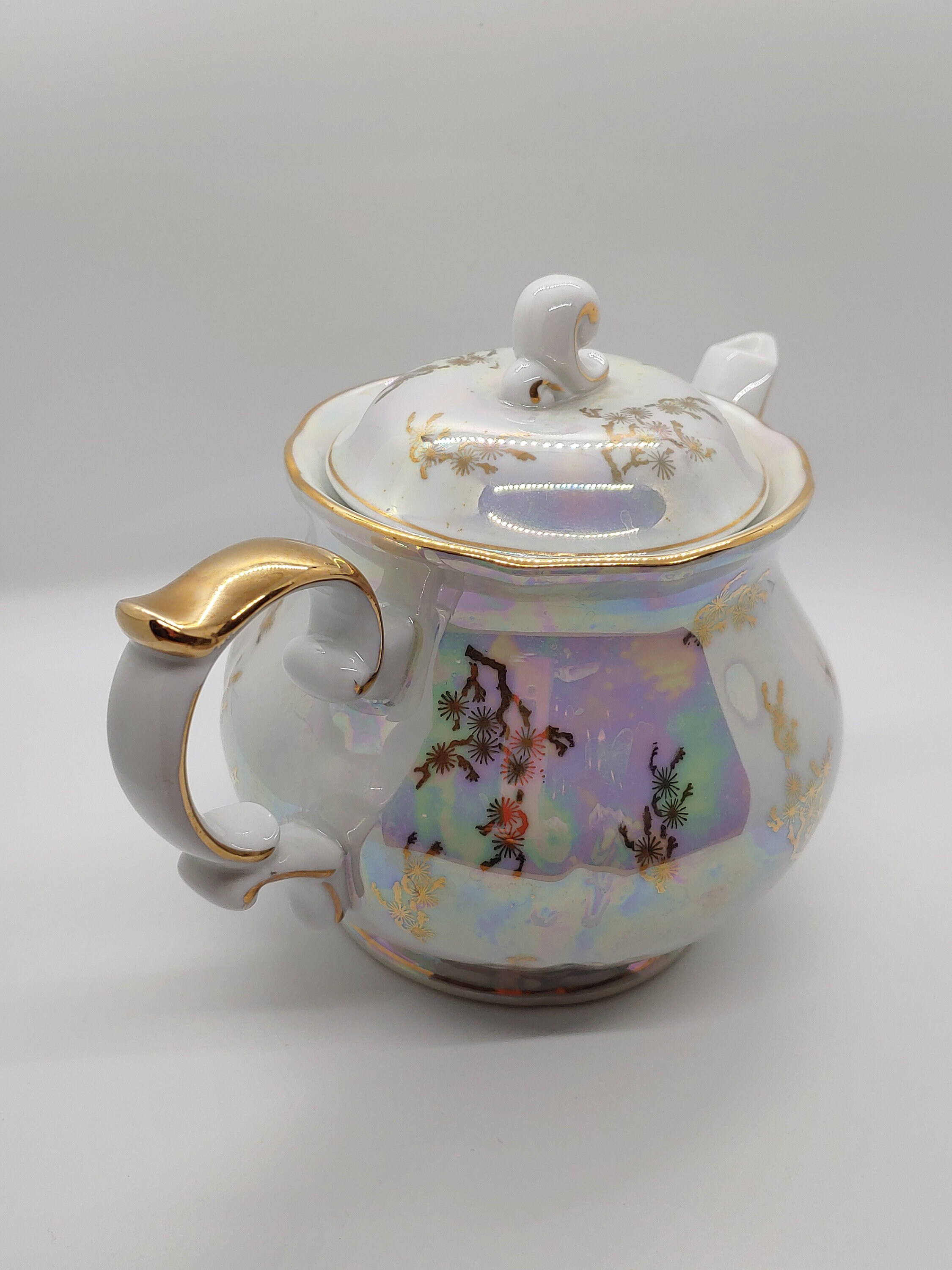 Vintage Large Luster Teapot Hand Painted by Oscar - Etsy