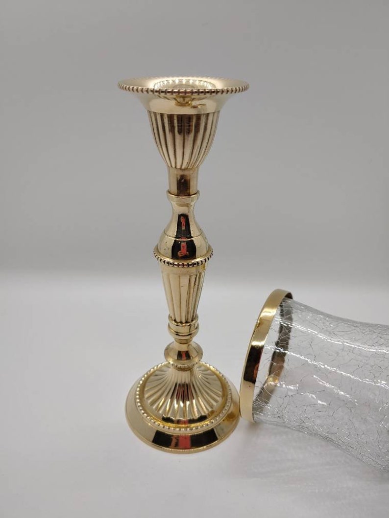 Hosley Brass Candlestick With Crackle Glass Votive Insert - Etsy
