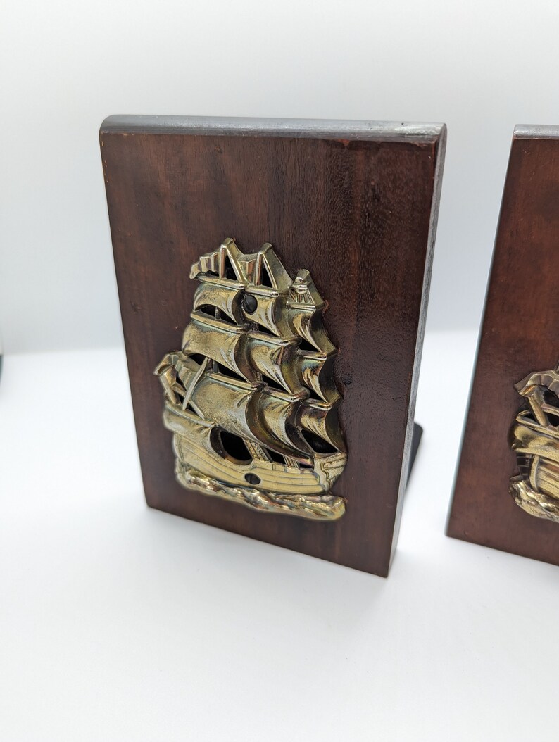 Vintage Sailing Ship Wooden Bookends With Metal Base - Etsy