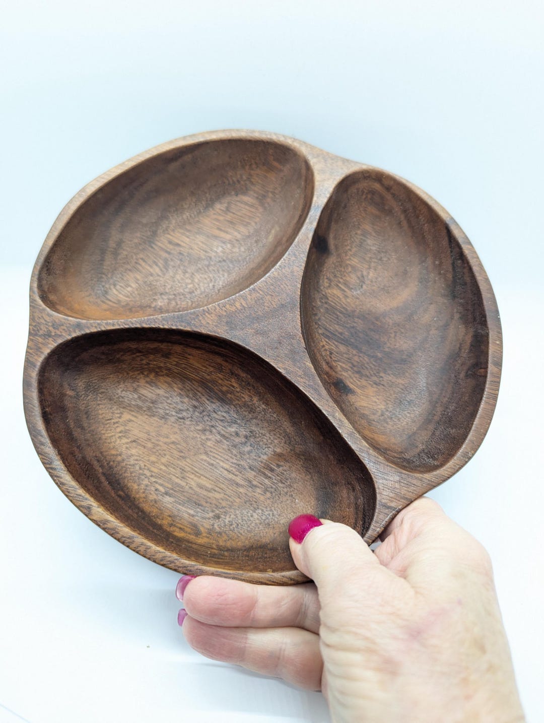 Vintage Wooden Pod Snack Bowl With Three Compartments - Etsy
