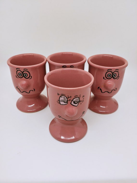 Set of 4 Funny Face Ceramic Egg Cups | Etsy