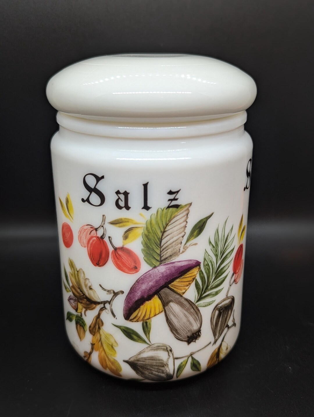 Vintage Milk Glass Kitchen Canister - Salt - Made in Italy, Old Milk ...