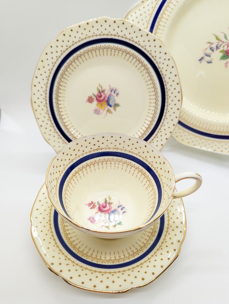 RARE Paragon Polka Cobalt Blue Double Warrant 10 Piece Tea for Two Set ...