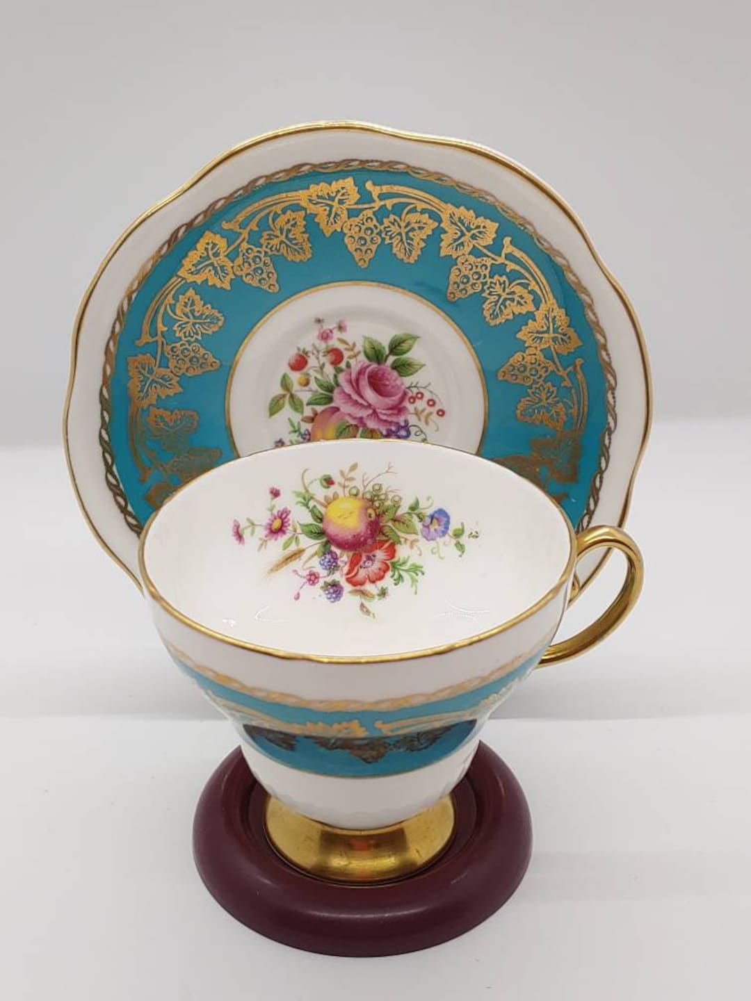 EB Foley Bright Turquoise Gold Filigree - Spring Flower Cup and Saucer ...