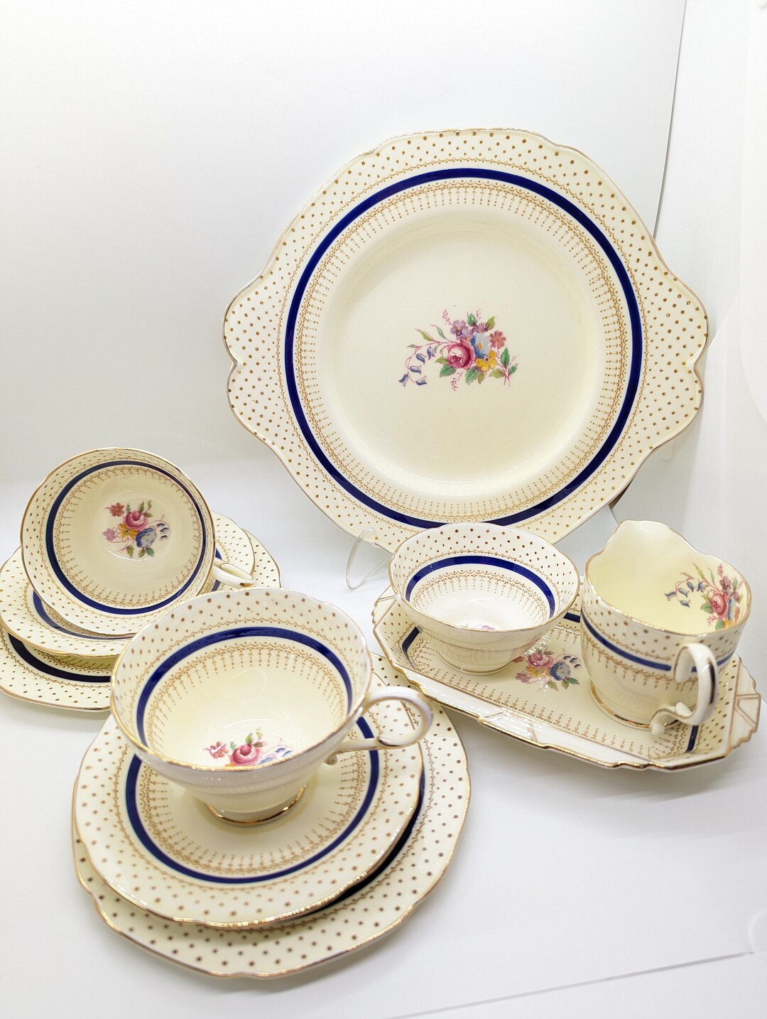 RARE Paragon Polka Cobalt Blue Double Warrant 10 Piece Tea for Two Set ...