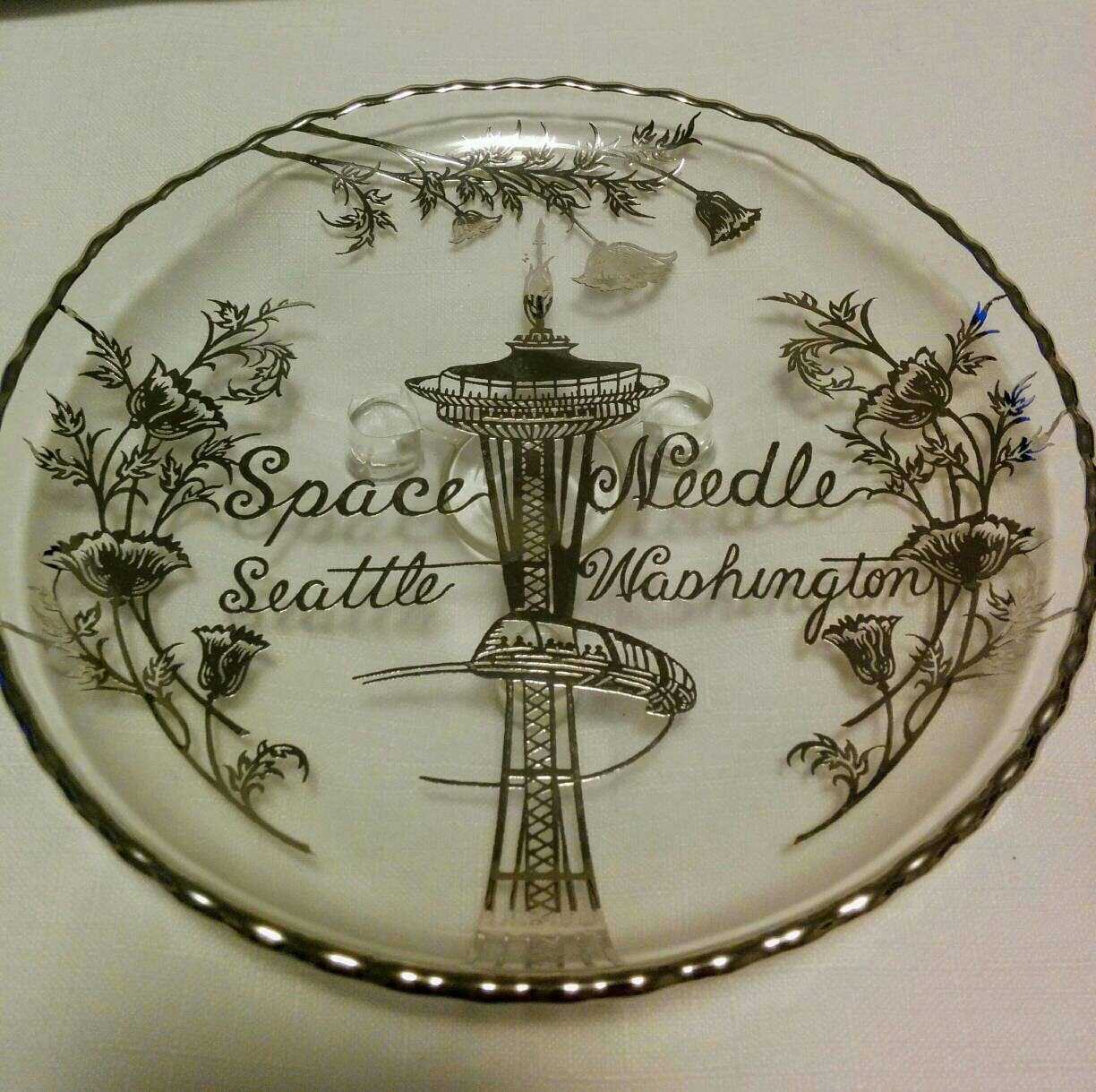 Mid Century Seattle Space Needle Footed Glass Platter With - Etsy