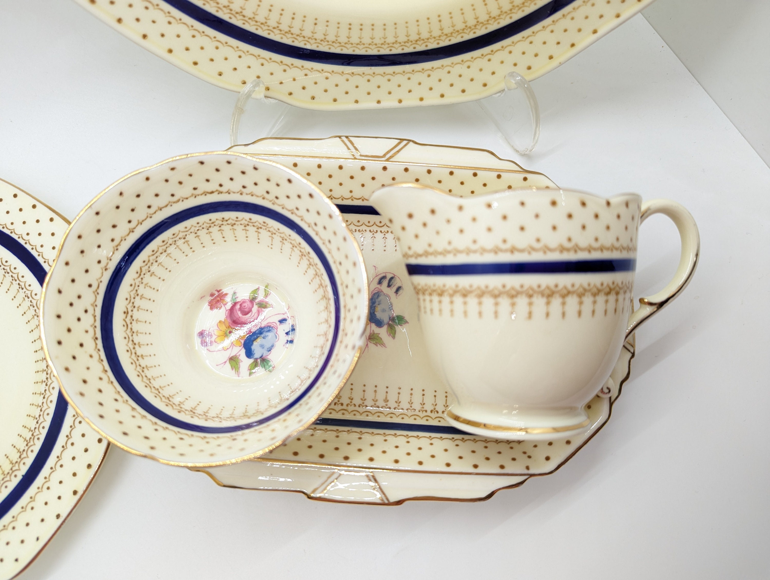 RARE Paragon Polka Cobalt Blue Double Warrant 10 Piece Tea for Two Set ...