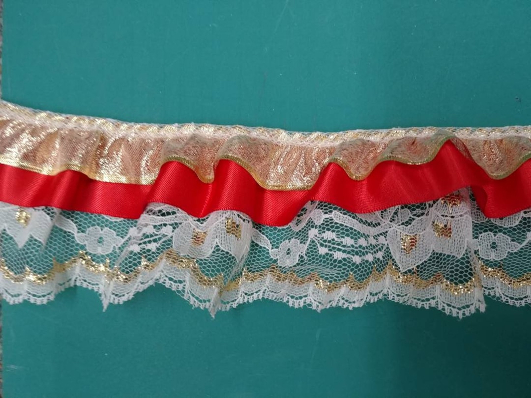 Gathered Lace Trim Gold, Red and White - Etsy