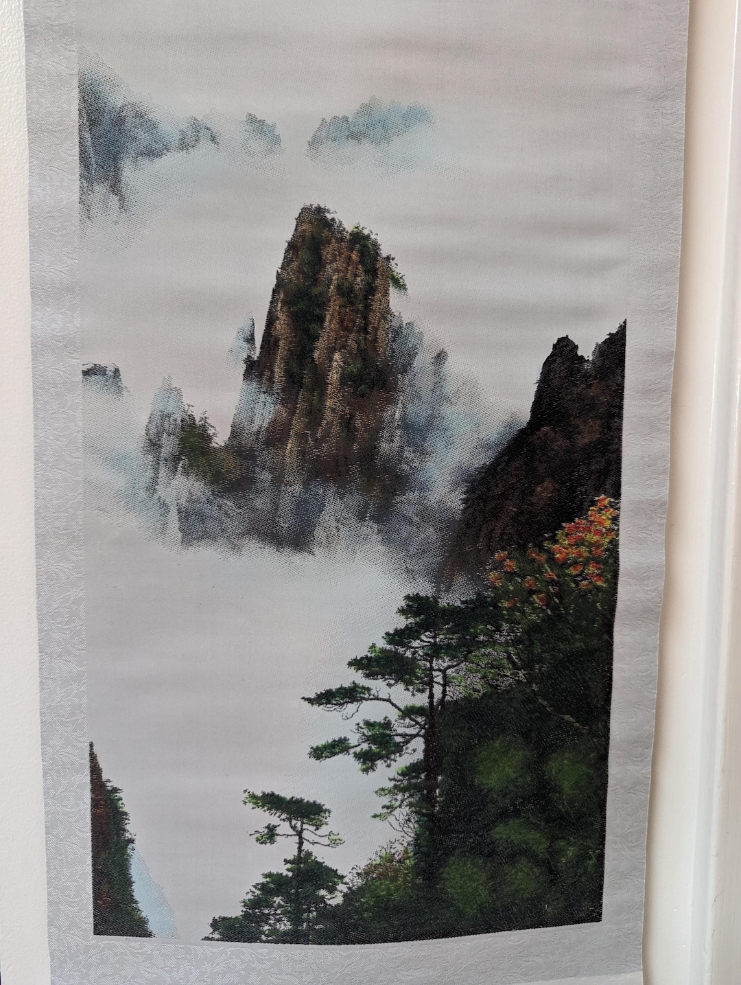 Vintage Chinese Silk Scroll - Huangshan Jade Pillars Soaring Into the ...
