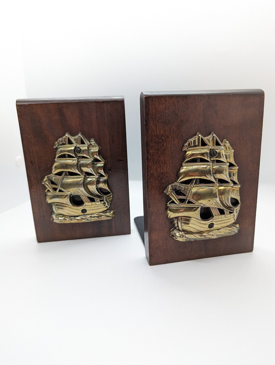 Vintage Sailing Ship Wooden Bookends With Metal Base - Etsy