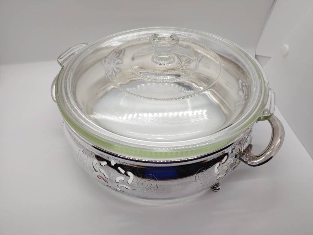 Vintage Pyrex Covered Casserole Dish With Silver Plated Serving Stand ...