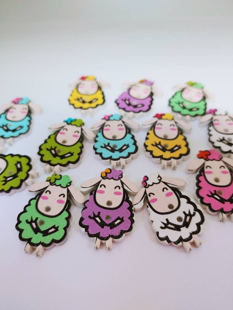 sheep buttons Wood sheep button set of 6 wood buttons sewing buttons ...