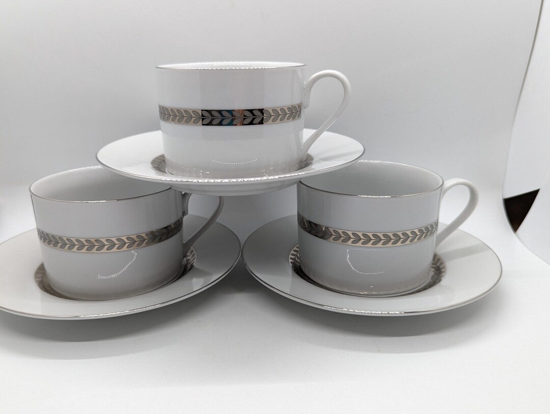 Set of 3 Retroneu Imperial Platinum Porcelain Cups and Saucers - Etsy