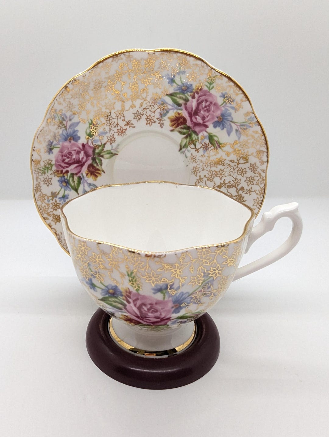 Queen Anne Gold Chintz Tea Cup With Rose Flowers - Made in England - Etsy