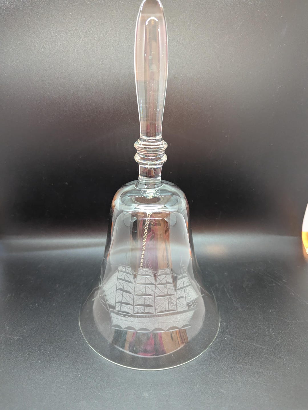 Vintage Large Toscany Clear Glass Bell Etched With Clipper Schooner ...