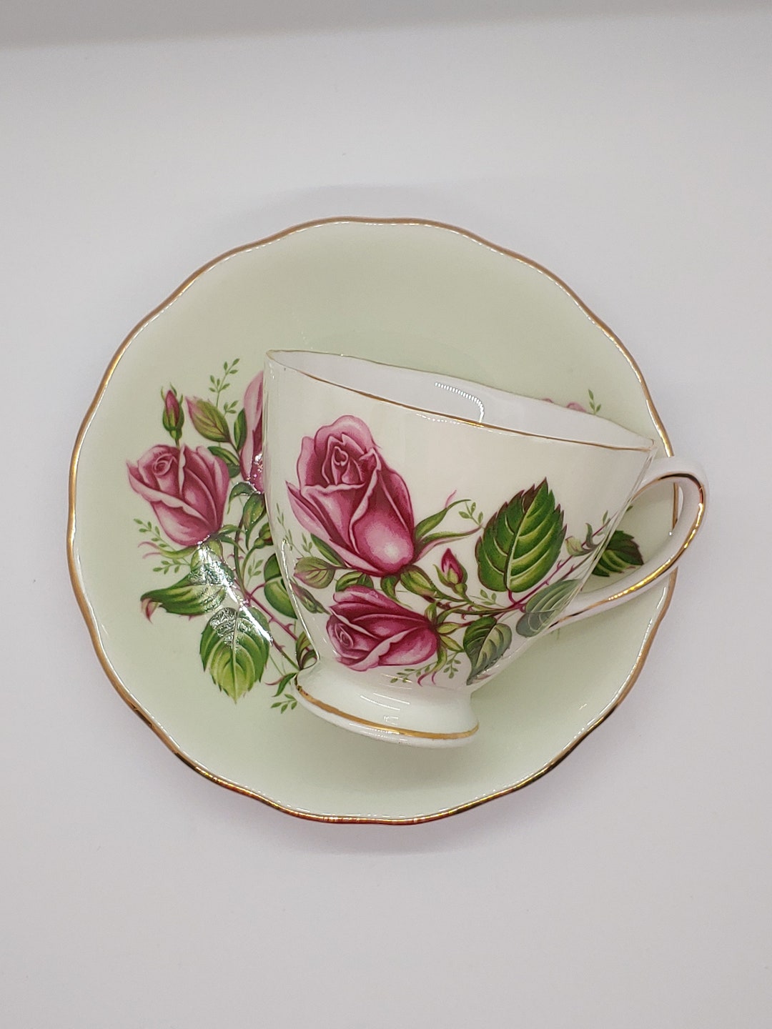 Vintage Colclough Soft Green Tea Cup and Saucer With Roses - Etsy
