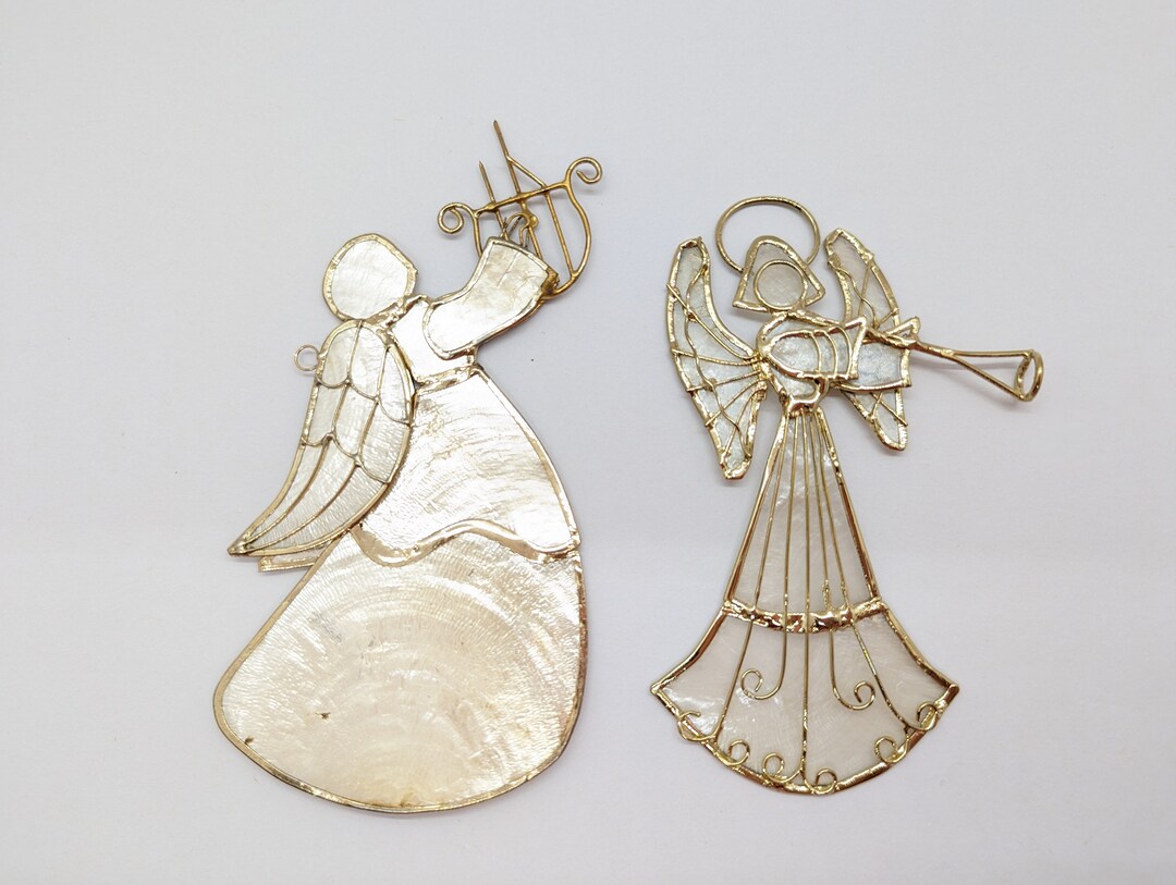 Vintage Capiz Shell Angels Set of 2 Christmas Angels - Etsy