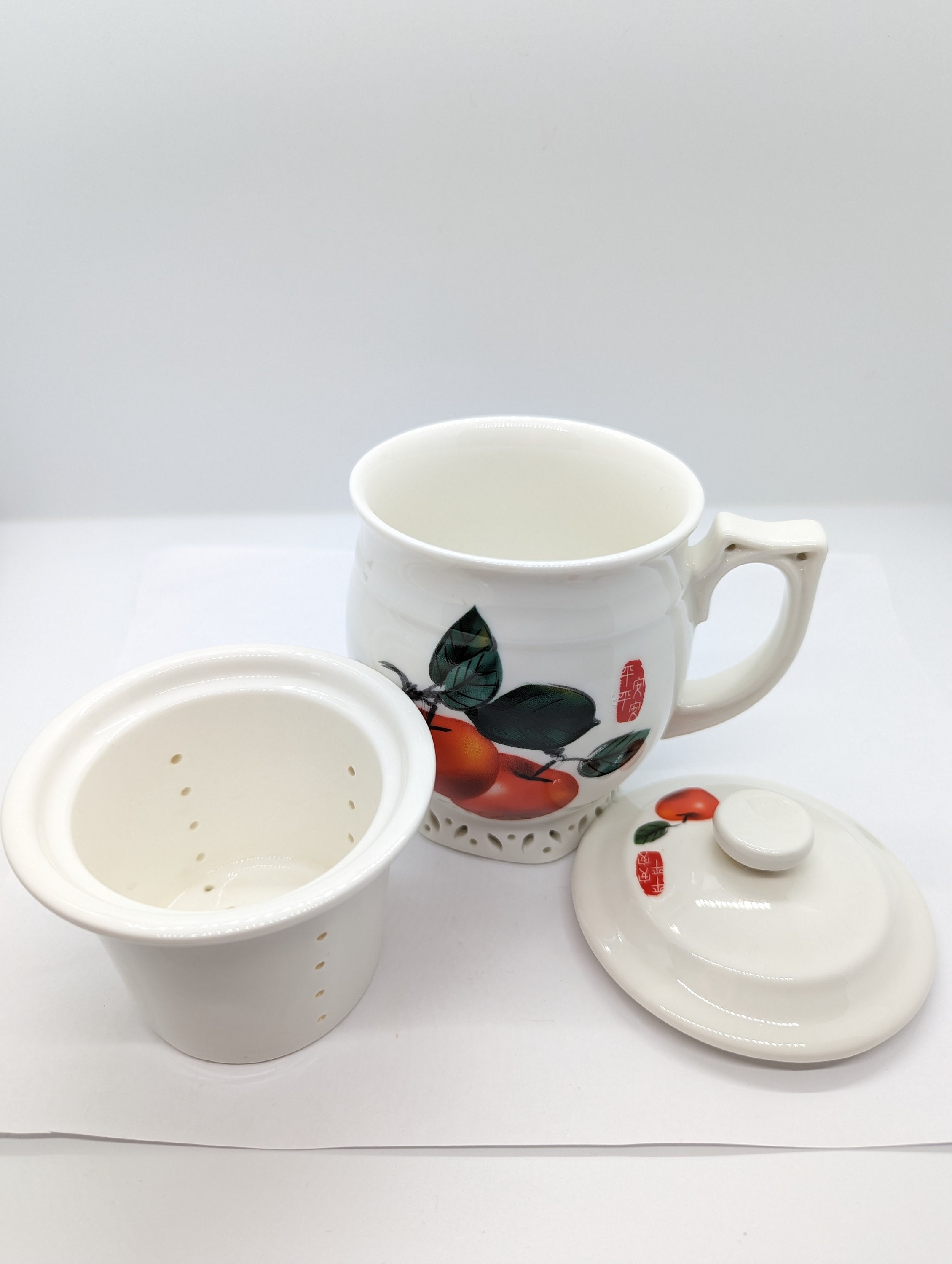 Colourful Red Apple Mug With Ceramic Strainer and Lid - Etsy