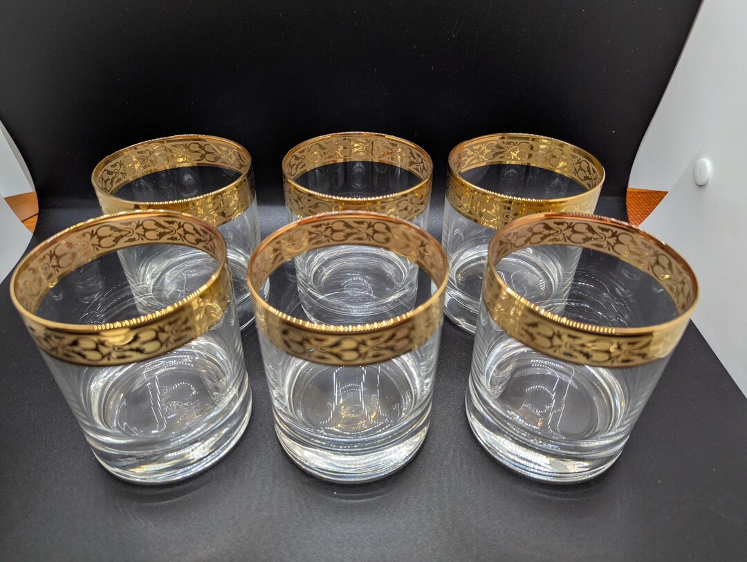 Vintage Italian Rocks Drink Glasses With Elaborate Gold Border Design ...
