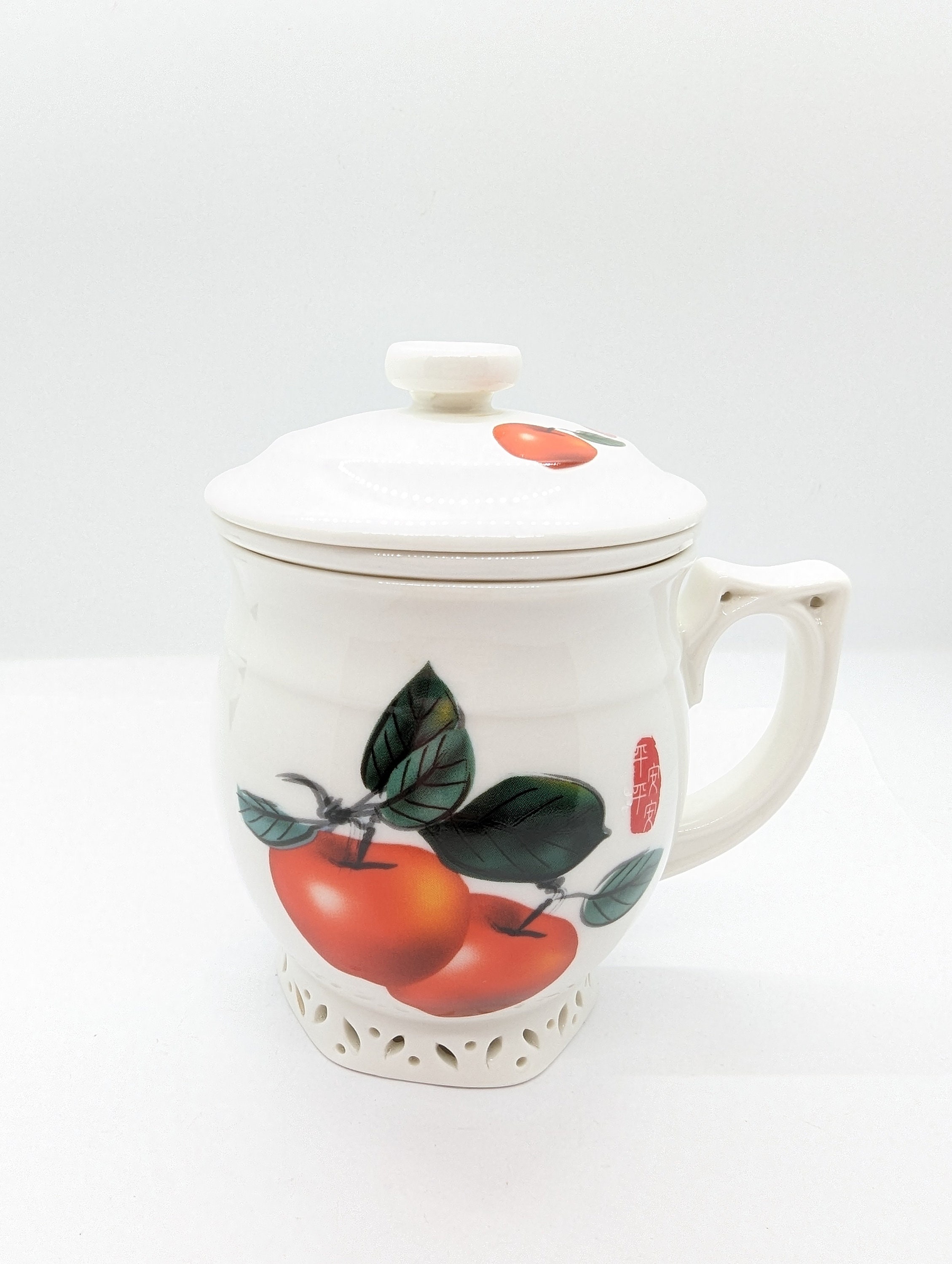 Colourful Red Apple Mug With Ceramic Strainer and Lid - Etsy