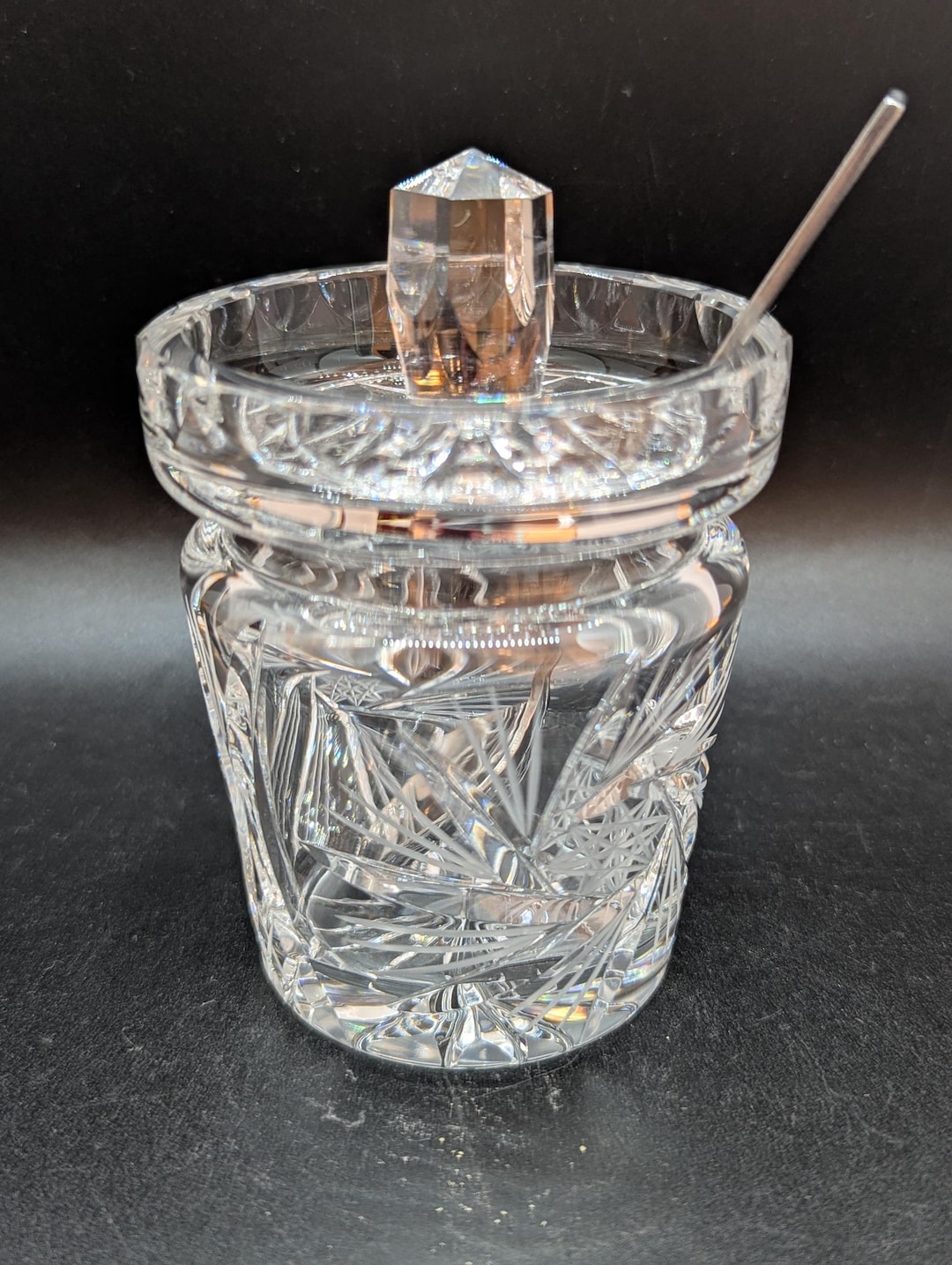 Elegant Round Pinwheel Crystal Jam Jar - Condiment Pot - Sugar Pot ...