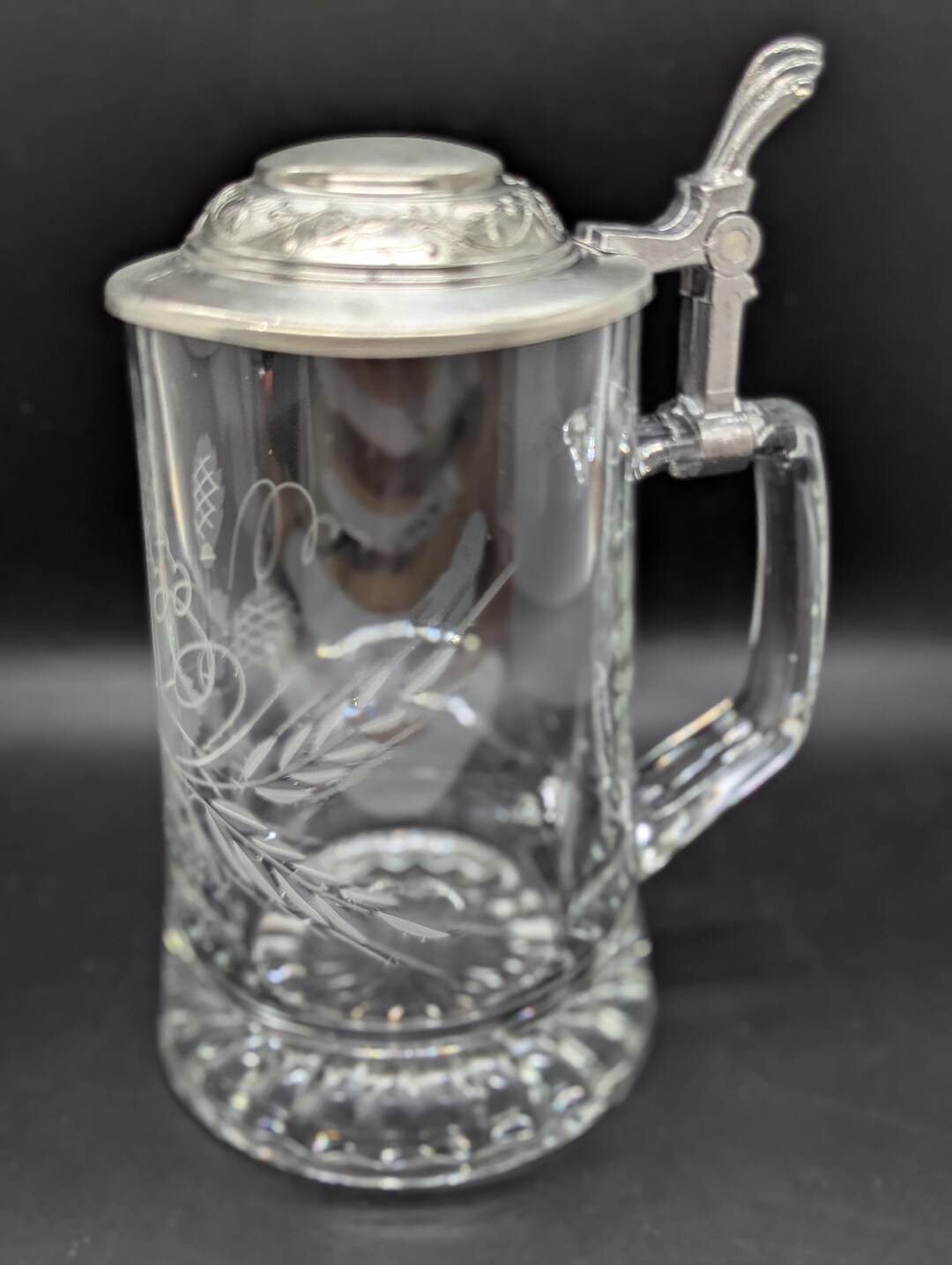 Vintage German ALWE Beer Stein - Etched Glass With Wheat and Hops ...