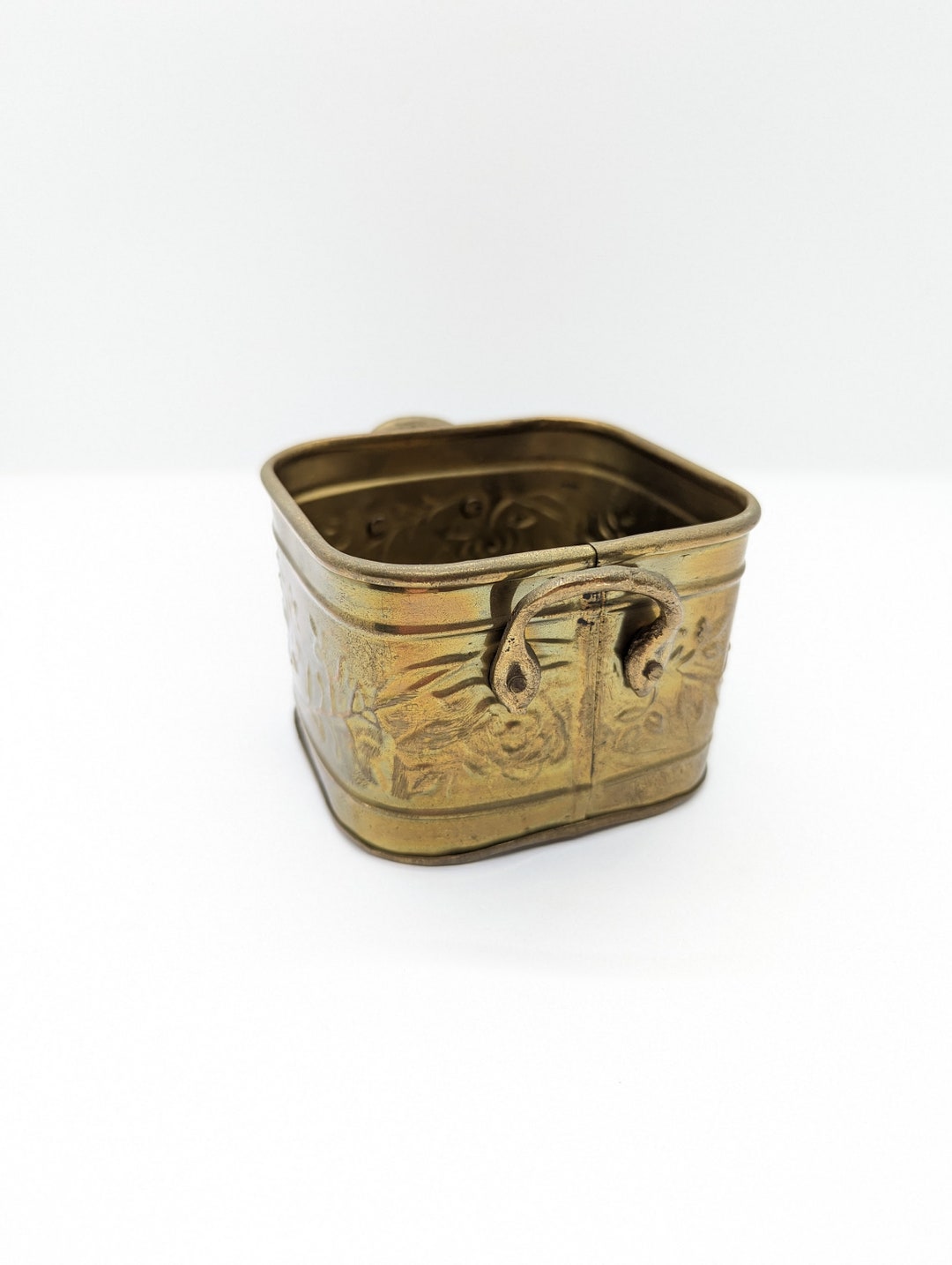 Small Square Brass Pot With Brass Handles - Vintage Decor - Etsy