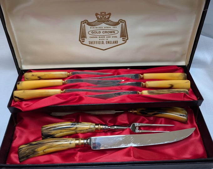 Vintage SHEFFIELD Gold Crown Gold Plated Carving Set 9 Piece Set - Etsy