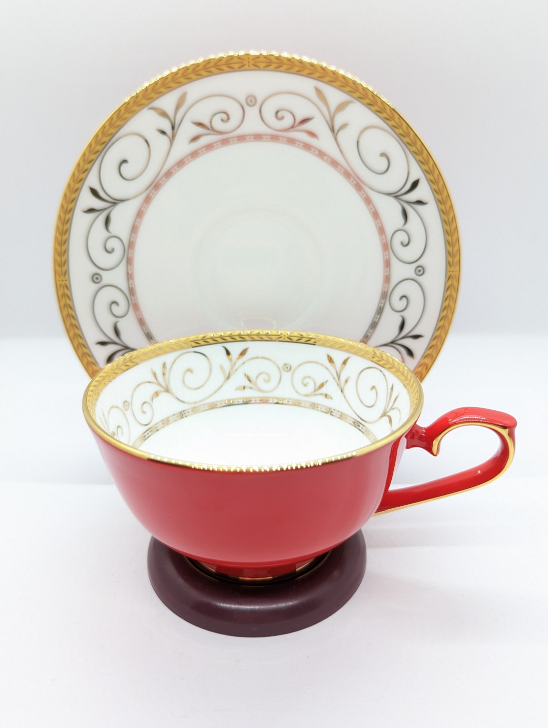 RARE Teavana Ruby Filigree Bone China Tea Set - Red and Gold Filigree 4 ...