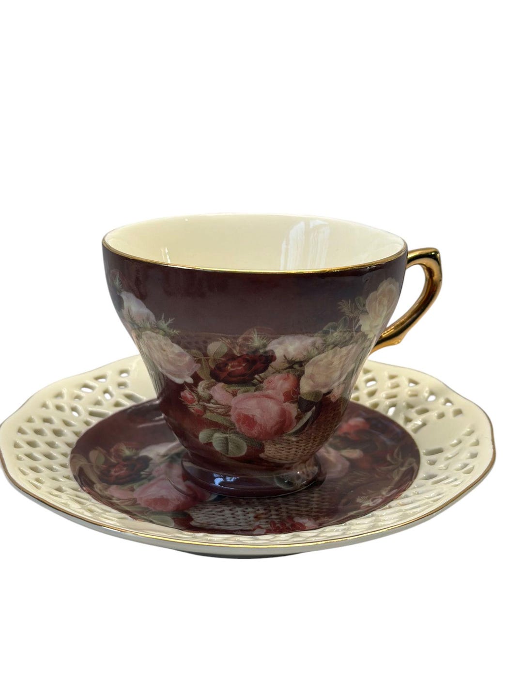 Gorgeous Royal Elfreda Rose Bouquet Fine Porcelain Cup and Saucer With ...