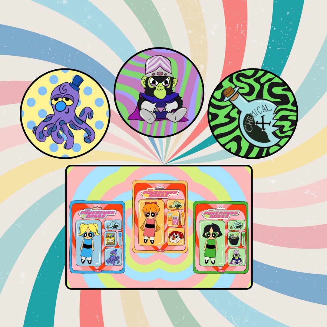 POWERPUFF Stickers ! PPG Action Dolls Chemical X Mojo Jojo - Cartoon ...
