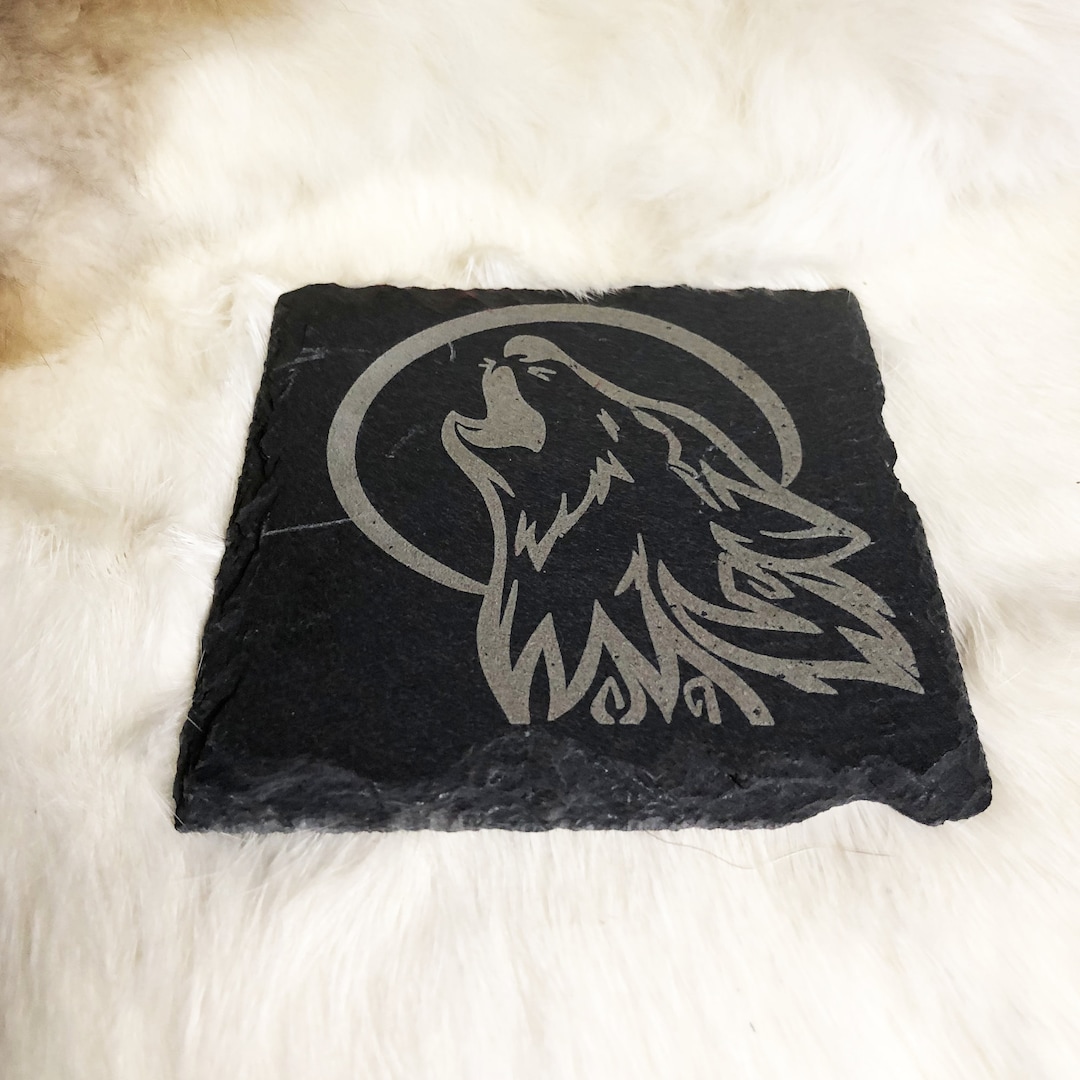 Set of Four Wolf Howling Design Custom Slate Coasters Square - Etsy