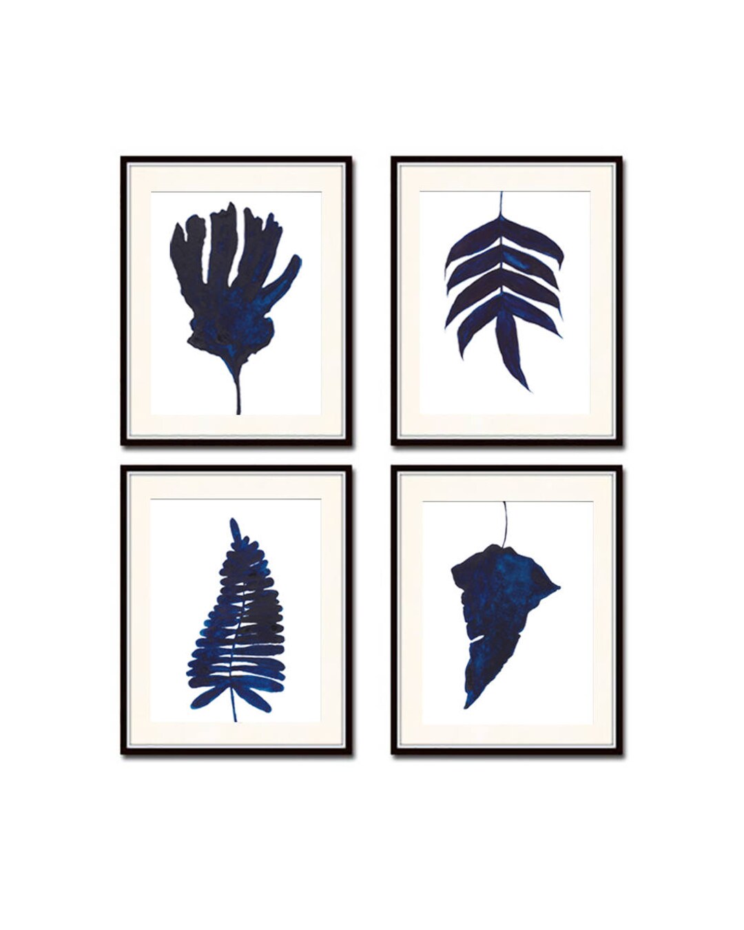 Set of 4 Navy Blue Prints , Blue Set Prints, Blue Wall Art, Indigo Art ...