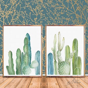 Set of 2 Cactus Prints, Set of 2, Cactus, Set of 2 Wall Art, Cacti Wall ...