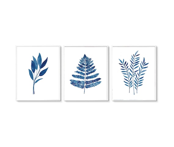 Set of 3 Blue Leaf Prints Set of 3 Printable Set of 3 Leaves - Etsy India
