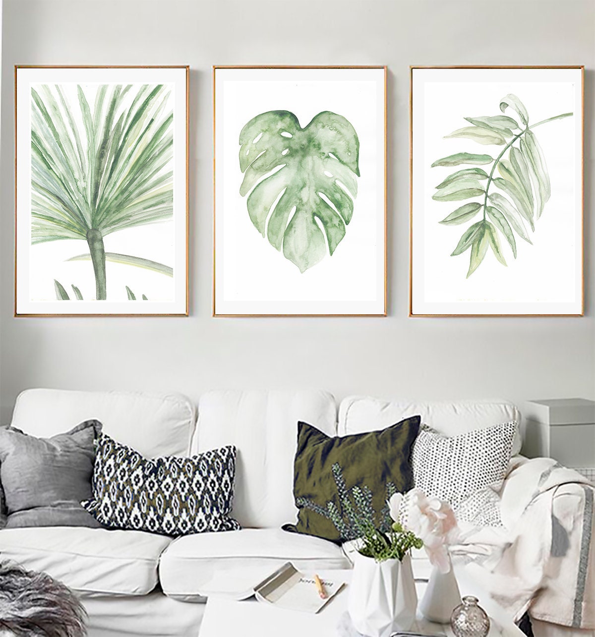Tropical Leaves Set Set Of 3 Leaves Prints Set Of 3 Wall Etsy España